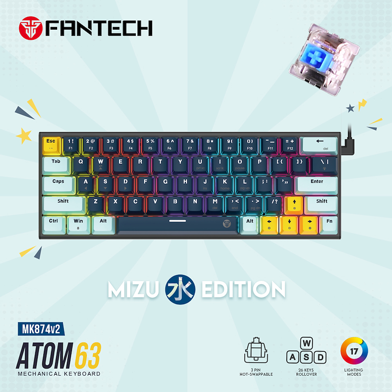 Tastatura Mehanicka Gaming Fantech MK874 RGB Atom 63 Navy (Blue switch)