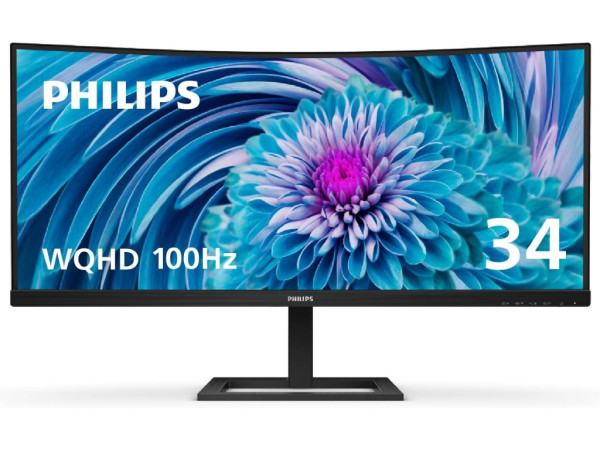 Philips Monitor 346E2CUAE00 34'' VA, zakrivljen, 21:9 3440x1440 100Hz 1ms MPRT HDMI, DP, USB visina crna