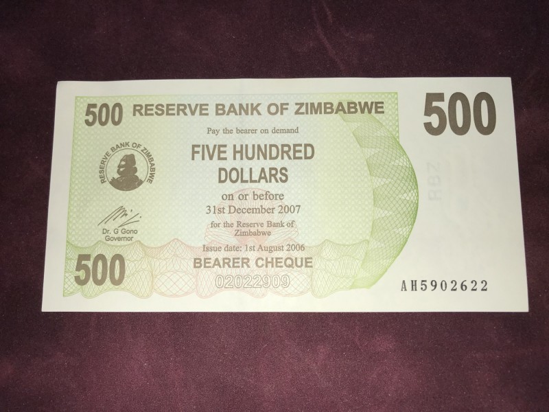 ZIMBABVE 500 DOLARA.UNC.