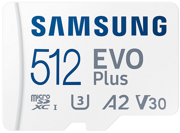 MicroSD 512GB, EVO Plus, SDXC, UHS-I U3 V30 A2, Read 160MB/s, for 4K and FullHD video recording, w/SD adapter ( MB-MC512SA/EU )