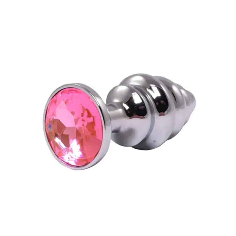 Metalna Rebrasta Analna kupa sa roze dijamantom, 7.2cm,