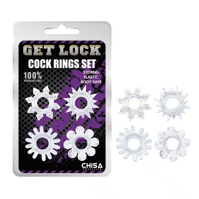 Chisa Get lock Set prstenova za penis, Silikonski, Providni, 4 komada