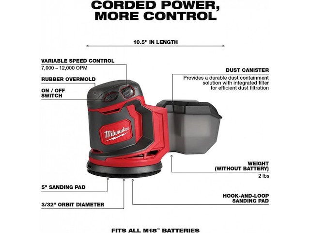 Milwaukee Aku Šlajferica Random Orbit Sander M18 NOVO