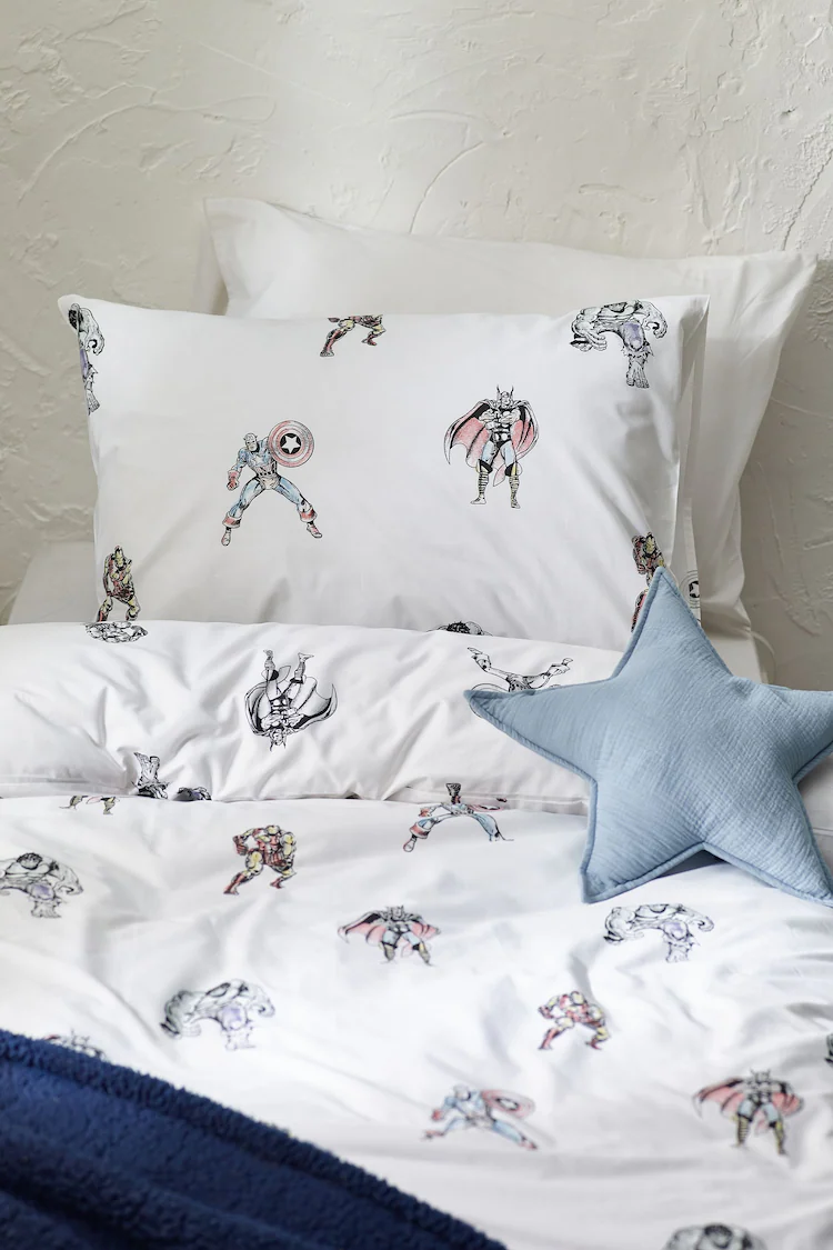 White Disney Marvel Avengers 100% Cotton Duvet Cover and Pillowcase Set