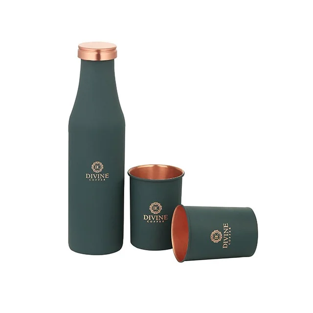 Divine Copper BMC Solid Colour Bottle With 2 Glass