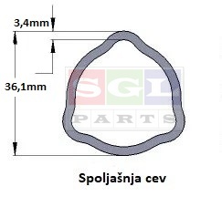 Cev kardana 36,1×3,4x1000mm trouglasta 2.03 spoljašnja