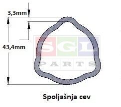 Cev kardana 43,4×3,3x1000mm trouglasta 4S.03T spoljašnja