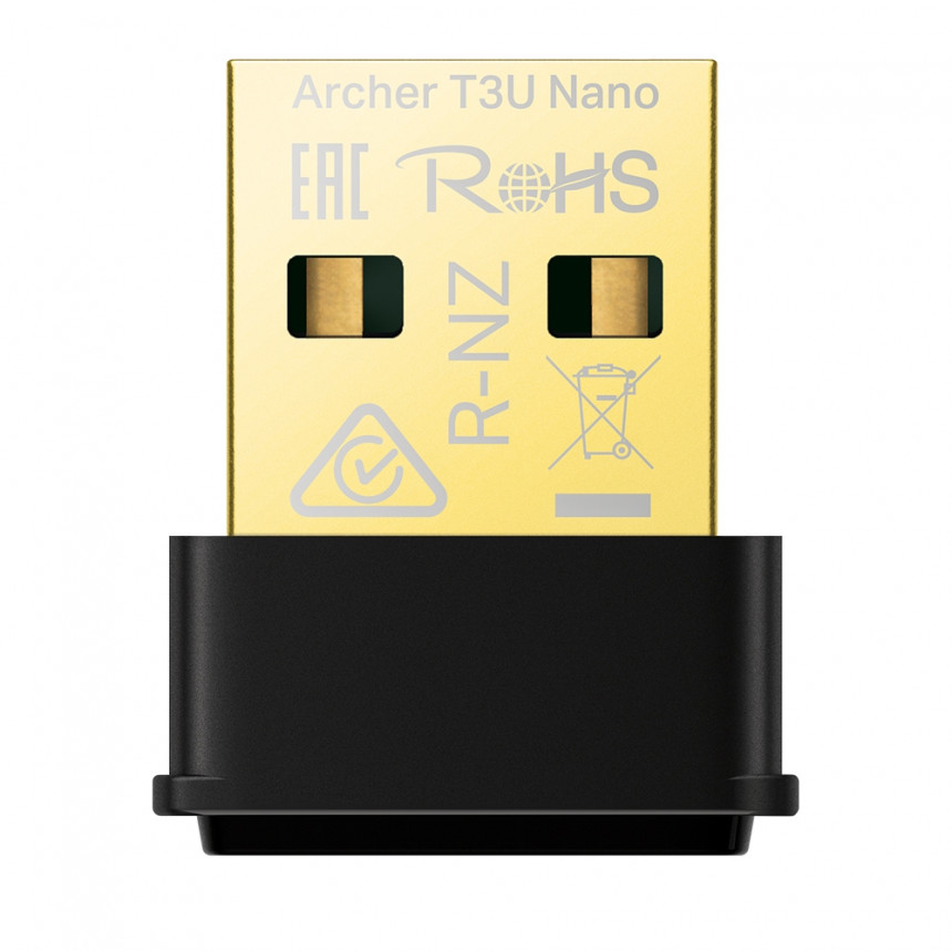 TP-Link Archer T3U Nano AC1300 wireless 1300Mb/s dual band USB kartica minijaturnih dimenzija (15.7x7.4x19.9mm), 802.11ac/a/b/g/n (2.4GHz & 5GHz), MU-MIMO, WPA3