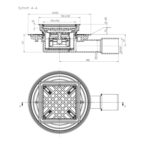 HL 90PRBLUE-3020 PODNI SLIVNIK DN 40/50 HORIZONTALNI