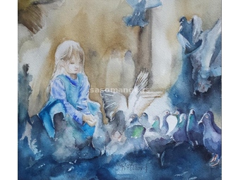 Akvarel,Devojcica na Trgu