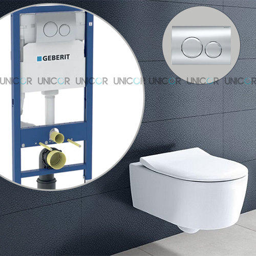 GEBERIT SET VILLEROY & BOCH AVENTO SOUL HROM TIPKA DELTA 20 WC ŠOLJA KONZOLNA SA SOFTCLOSE DASKOM