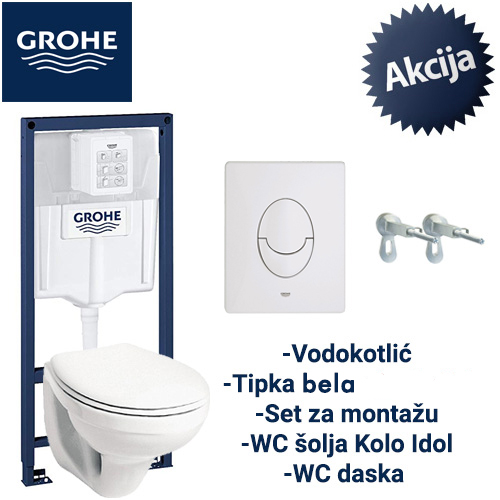 GROHE UGRADNI VODOKOTLIĆ + TIPKA BELA + WC ŠOLJA + WC DASKA ARIZONA C1