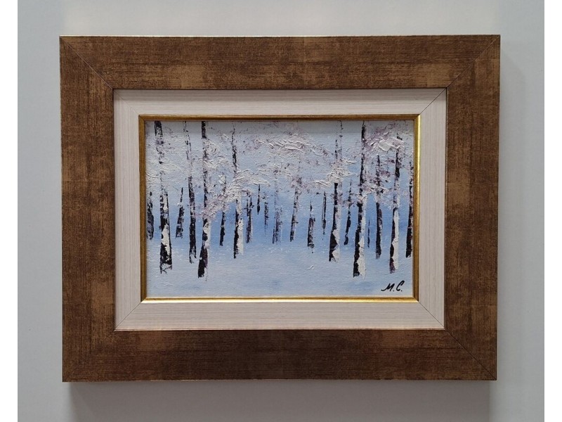 Ulje na platnu - Drvored u snegu, prelepa slika!