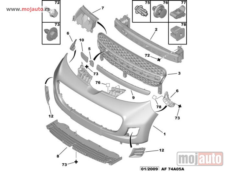 Pezo 107 Lajsna Resetke Prednjeg Branika Desno Hrom 09-12,NOVO