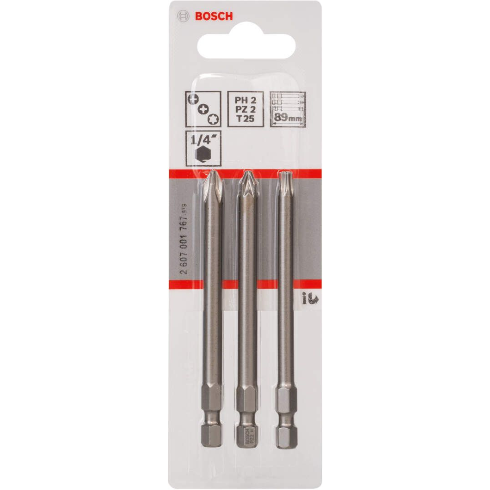 Bosch – 3-delni set bitova odvrtača ekstra-tvrdi PH2; PZ2; T25; 89mm – 2607001767