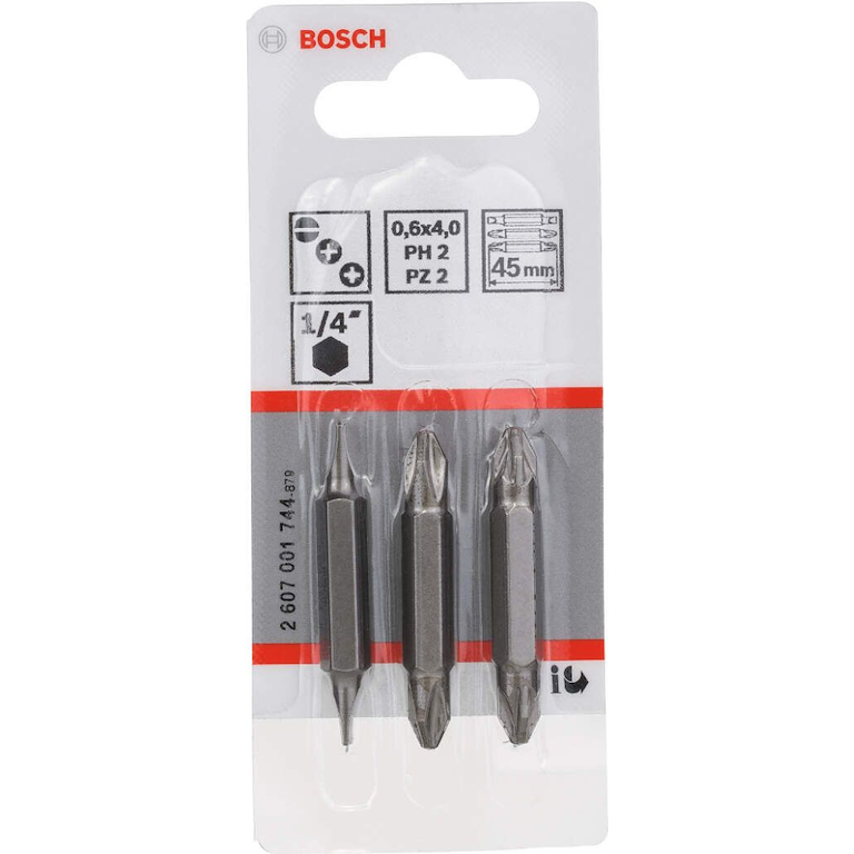 Bosch – 3-delni set dvostranih nastavaka S 0,6×4,0, PH2, PZ2; S 0,6×4,0, PH2, PZ2; 45 mm – 2607001744