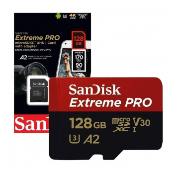 Micro SD SanDisk SDHC Extreme Pro 128GB 4K 170MB/ s Class 10 sa adapterom CN