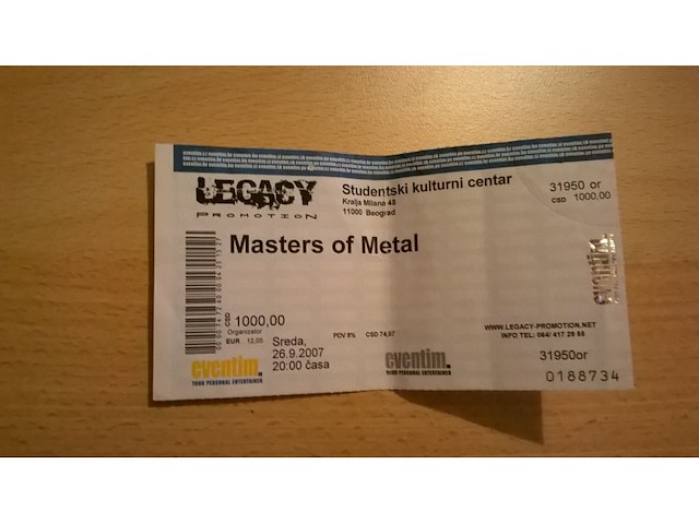 Ulaznica MASTERS OF METAL(AGENT STEEL,VICIOUS RUMORS..