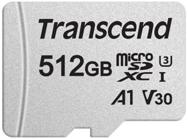 512GB microSD w/ adapter, UHS-I U3 V30 A1, Read/Write up to 100/85 MB/s ( TS512GUSD300S-A )