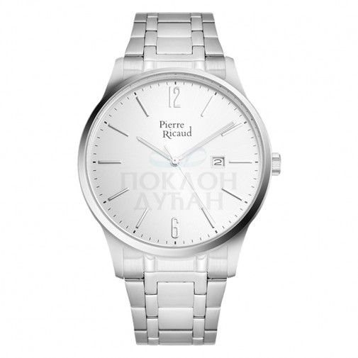 Muški Pierre Ricaud Quartz Arabic Beli Srebrni Elegantni Ručni Sat Sa Metalnim Kaišem