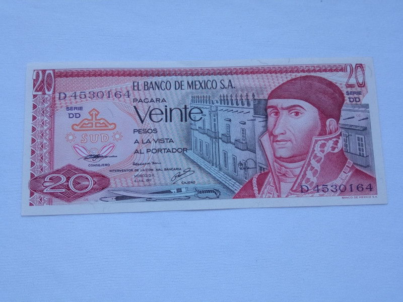 Meksiko 20 pesos,1977 god UNC,retko