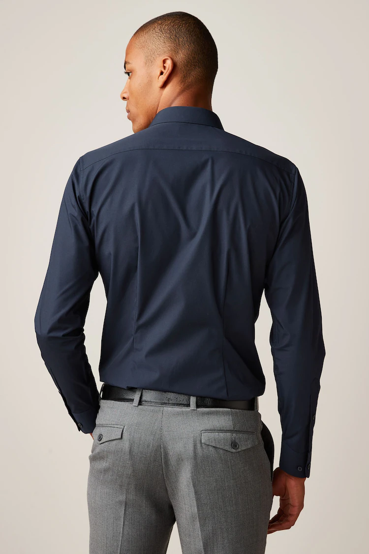 Blue Navy Slim Fit Easy Care Single Cuff Shirt