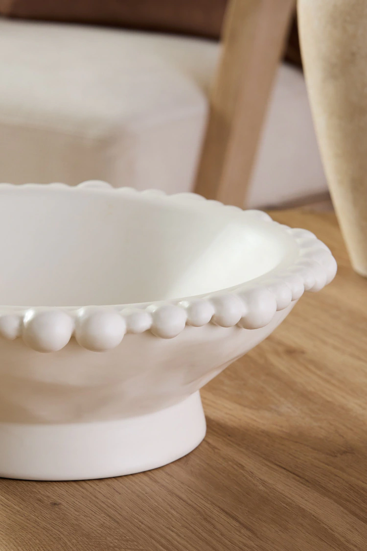 White Ceramic Bobble Trim Decorative Bowl