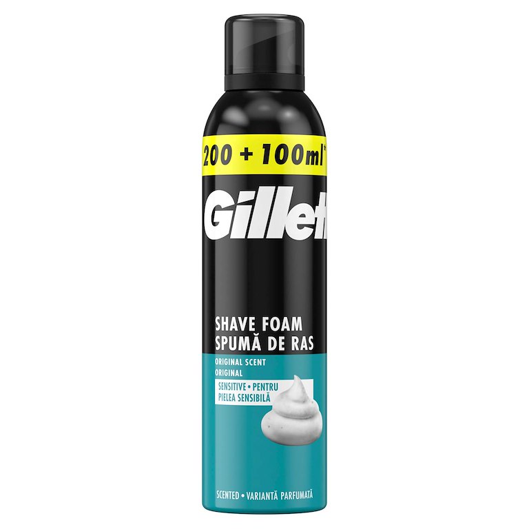 Gillette sred za brijanje foam sensitive 200+100ml gillette