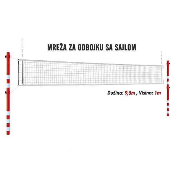 Mreža za odbojku sa sajlom dužine – 9m, visine – 1m