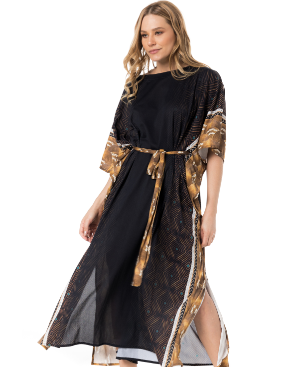 Kaftan Longo Crepe Fases Da Lua