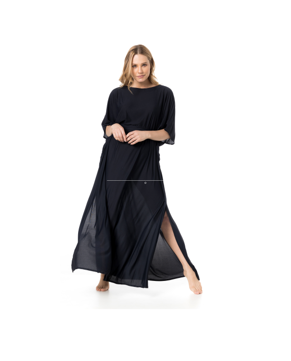 Kaftan Longo Crepe Liso Preto