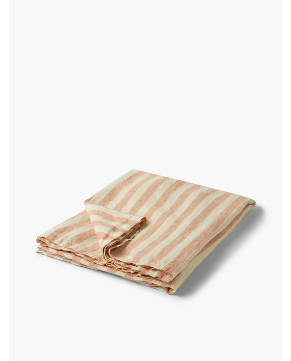 Linen Beach Towel Thin Stripe Terracota And Off White