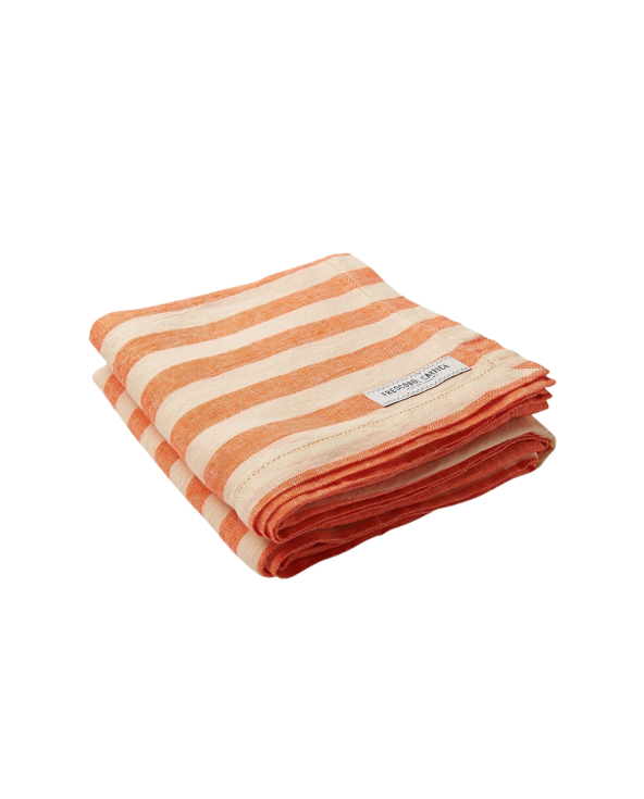 Stripe Linen Beach Towel Orange & Off White