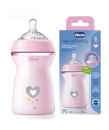 Chicco Natural Feeling plastična flašica za bebe 330ml 6m+ Roze - A075864