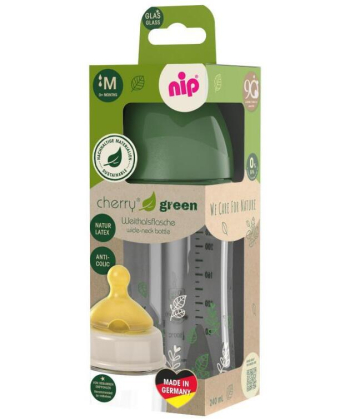 Nip Green staklena flašica za bebe srednji protok 240ml Zelena - A067794