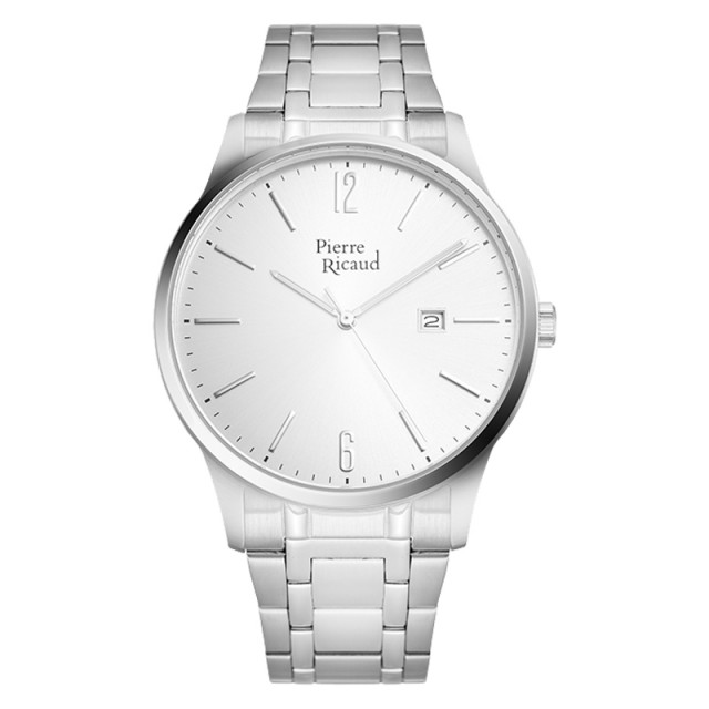 Muški pierre ricaud quartz arabic beli srebrni elegantni ručni sat sa metalnim kaišem ( p97241.5153q )