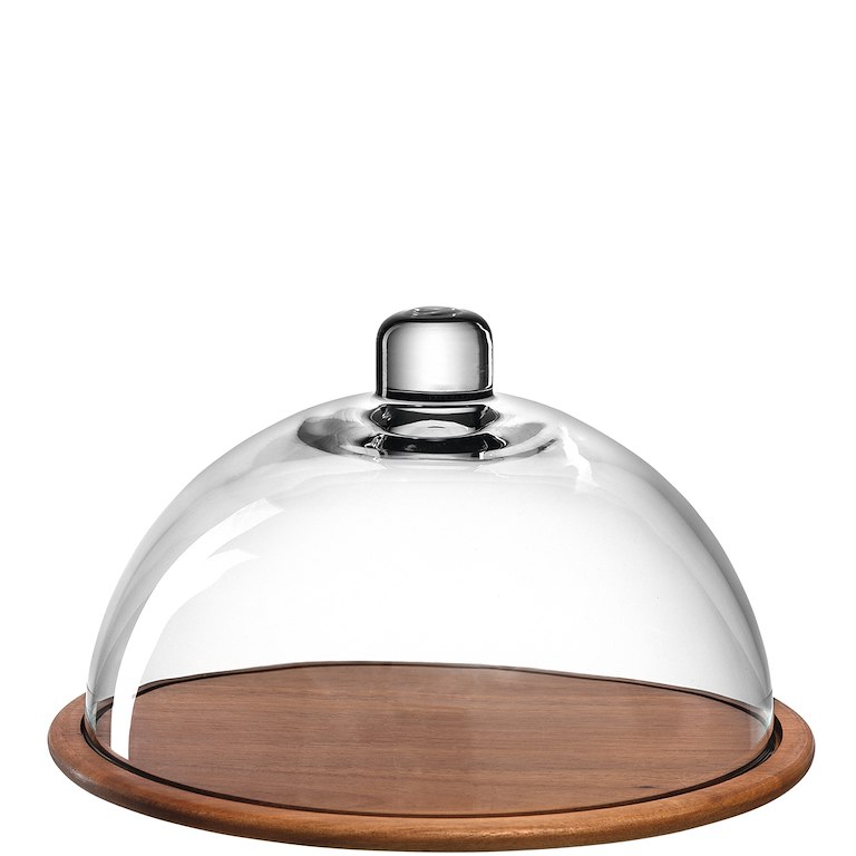 TANJIR DRVENI SA STAKLENIM ZVONOM – GB/wood cheeseboard