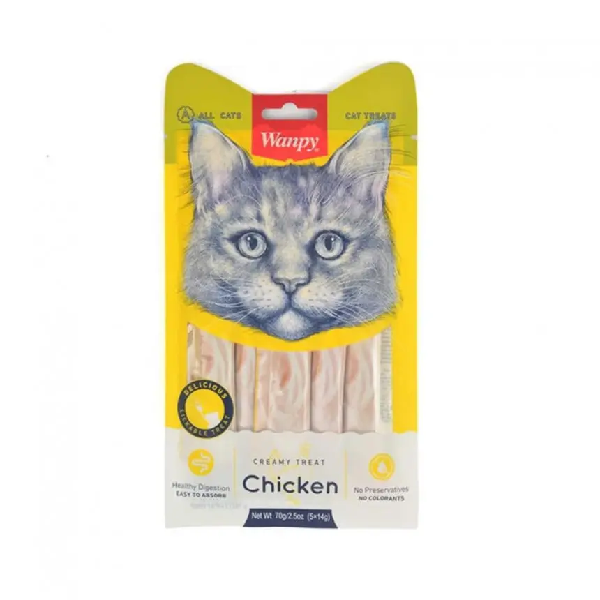 Wanpy Creamy Lickable Treats - Chicken for Cats 5x14g