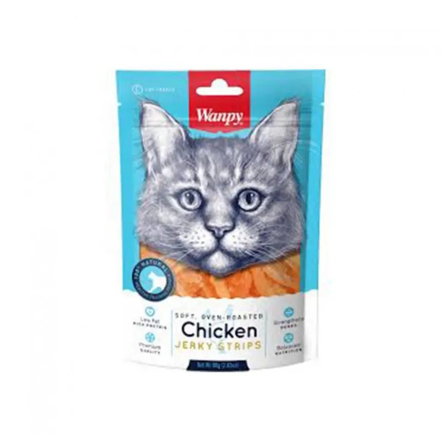 Wanpy Soft Chicken Jerky Strips for Cat 80g