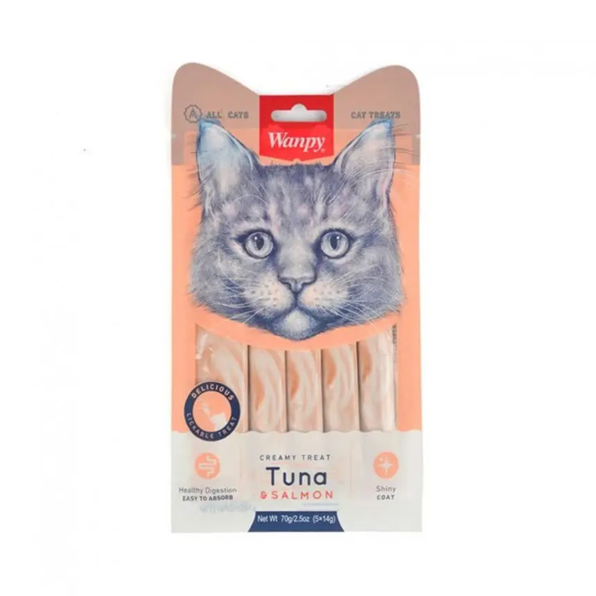 Wanpy Creamy Lickable Treats - Tuna & Shrimp for Cats 5x14g