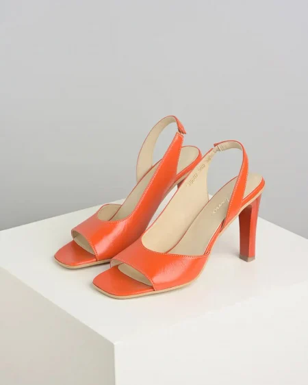 Ženske kožne sandale na štiklu 95602 narandžaste