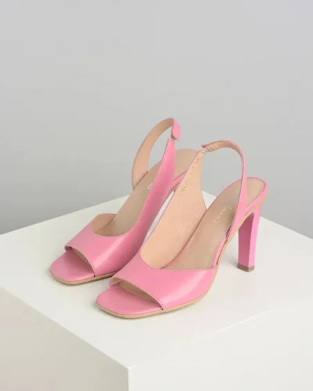 Ženske kožne sandale na štiklu 95602 pink