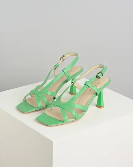 Ženske kožne sandale na štiklu 94401 zelene