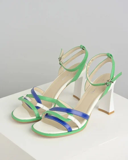 Ženske kožne sandale na štiklu 87904 zelene