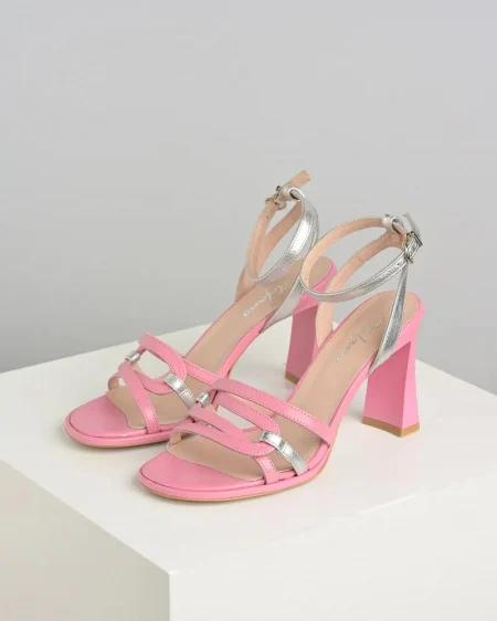Ženske kožne sandale na štiklu 87904 pink