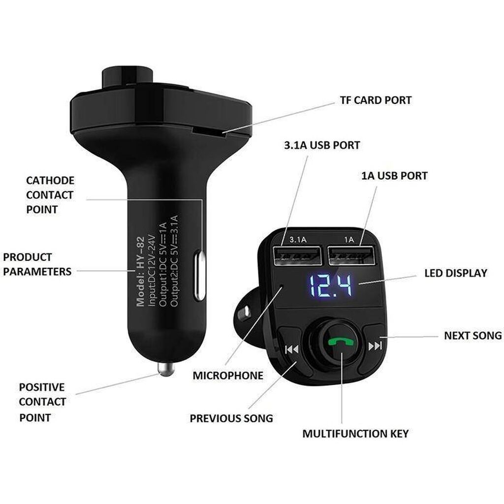 FM predajnik i USB punjač G32, 2 USB, Bluetooth 5.0, MP3/WMA