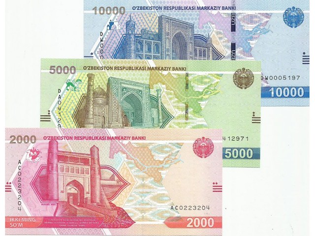 Uzbekistan 2000 - 5000 - 10000 som 2021. UNC