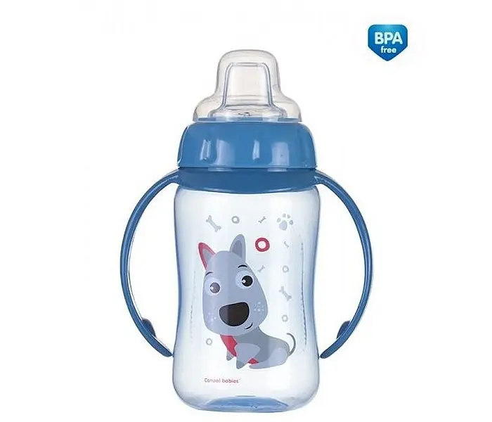 CANPOL BABIES Flašica/šolja sa kljunom i ručkama "HAPPY ANIMALS - TRAINING" 56/512 320ml plava