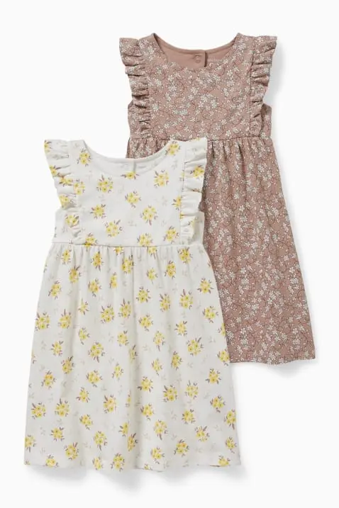 C&A Set haljina za devojčice, 2 komada, Breskva i bela