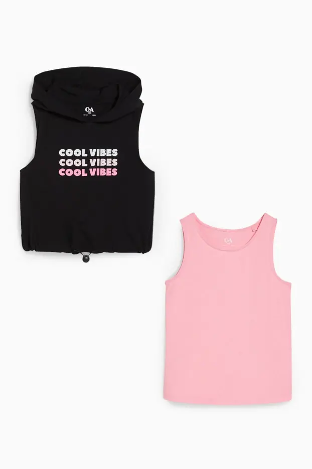 C&A Komplet za devojčice, Duks i majica bez rukava, Crni i roze
